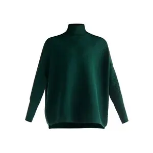 PAISIE Turtleneck Ribbed Jumper In Dark - Green
