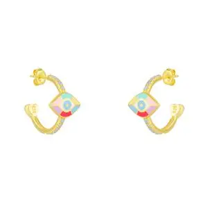 SPERO LONDON Evil Eye Rainbow Pave Sterling Silver Hoop Earrings - Gold