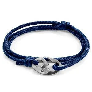 ANCHOR & CREW Navy Windsor Silver & Rope Bracelet - Blue