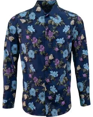 LORDS OF HARLECH Nigel Augustus Floral Shirt Navy - Blue