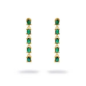 EBRU JEWELRY Gold / Green Drop Down Green Emerald Earrings Green - Gold/green