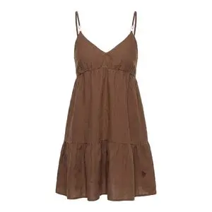 MAISON TANGERINE Linen Tiered Dress - Brown