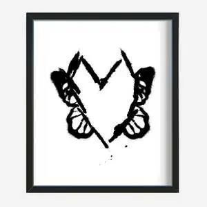 X ILONA BLUE Black / White Heart With Wings Original Art Limited Edition Archival Print - Black/white