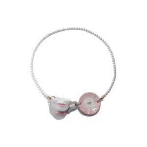 H2 STUDIO Blue / Pink The Cup Theater Mini Porcelain Cup & Plate Mini Crystal Pearl Necklace - Blue/pink