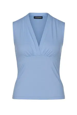 CONQUISTA Bell Sleeveless V-neck Fitted Top – Soft Viscose-blend Fabric - Blue