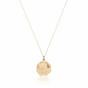 LILY & ROO Solid St Christopher Octagonal Medallion Pendant Necklace - Gold
