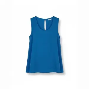 Haris Cotton Basic Sleeveless Linen Top Sapphire