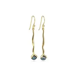 ISLA SILVER Gold / Black Molten Black Pearl Gold Drop Earrings - Gold/black
