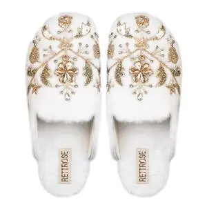 RETTROSE Annie Cream Luxury Plush Diamanté Embellished Handmade Slipper