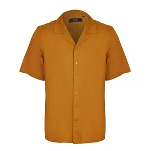 DAVID WEJ Hugo Linen Cuban Collar Shirt Mustard - Brown