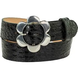 PEACHY BELTS LTD Croc Belt With Our Chelsea Daisy Silver Buckle - Black