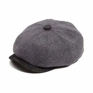 DASMARCA HATS Eden Wool Newsboy Bakerboy Peaky Cap With Leather Visor Peak - Grey