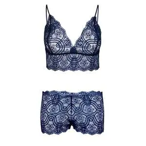 OH!ZUZA NIGHT&DAY Midnight Lace Bralette & Boxer Set Navy - Blue