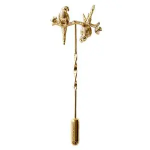 LEE RENEE Parakeet Tie Pin – Two Friends On A Branch - Gold