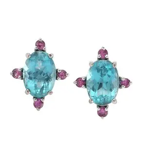 ARTISAN Apatite And Pink Sapphire Stud Earrings In 18k Gold - White