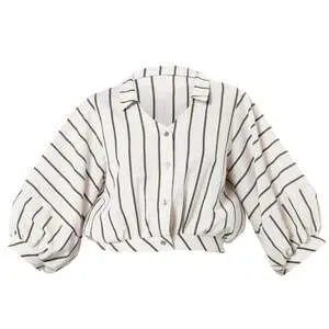 METAMORPHOZA Oversize Linen Short Top On Khaki Stripes Green