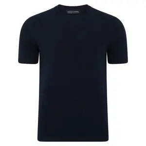 PAUL JAMES KNITWEAR Lightweight Cotton Julius Knitted T-shirt Navy - Blue