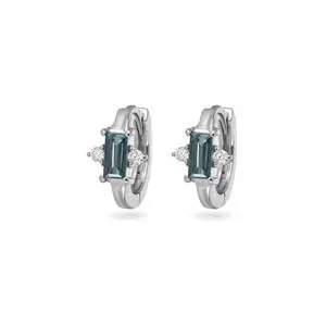 ZOHREH Blue / Silver London Blue Topaz & White Sapphire Baguette Huggie Hoop Earring Pair Sterling Silver - Blue/silver