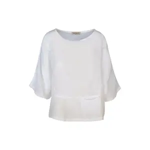 Haris Cotton Round Neck Linen Blouse With Batwing Sleeve