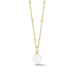DOWER & HALL Adjustable Timeless Oval White Pearl Pendant - Gold