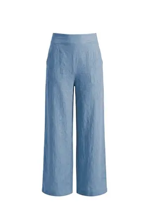 JAMES LAKELAND Denim Linen Wide-leg Trousers - Blue