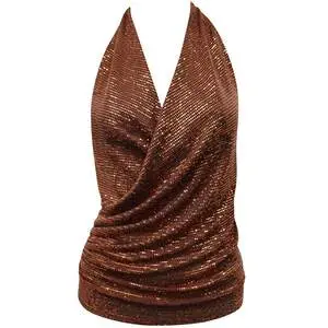 ME & THEE Lead Astray Copper Sequin Halter Neck Top - Brown