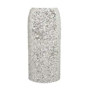SOUR FIGS Floral Embellished Sequin Skirt - Silver