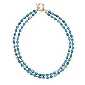 FARRA Double Layers Apatite With Zircon Stone Collar Necklace - Blue