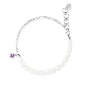 DOWER & HALL Luna White Pearl, Chain & Amethyst Drop Bracelet In Sterling - Silver