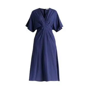 PAISIE Sparkled Midi Wrap Dress With Pleated Details - Blue
