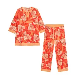 INARA Molokai Sunset Floral Cotton Pyjamas - Orange