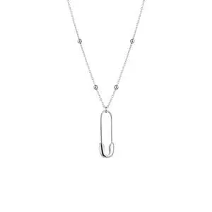 SPERO LONDON Sterling Safety Pin Necklace With Beaded Satellite Chain - Silver
