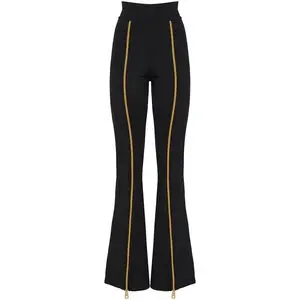 ANTONINIAS Zipnisa Elegant High Waisted Pants With Golden Zip - Black