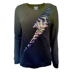 ANY OLD IRON Iridescent Zebra Reversible Sequin Lightning Sweatshirt - Black