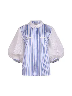 HELENE GALWAS Blue / White Flora Blue And White Striped Blouse - Blue/white
