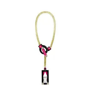 GISSA BICALHO Handmade Acrylic Necklace Deco T Closure Rectangular Cut Stone - Pink