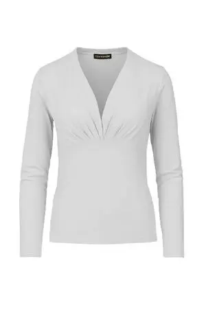 CONQUISTA Elegant V-neck Long Sleeve Jersey Top In Cotton-blend - Grey
