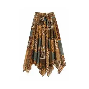 LUMINA ELIGMA Bohemian Midi Skirt Teal Pattern - Blue