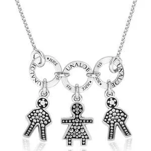 UNALOE Sterling Necklace With Three Pavé Child Silhouette Charms - Silver