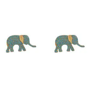 EBRU JEWELRY Blue / Gold Guardian Turquoise Elephant Gold Stud Earrings Turquoise - Blue/gold