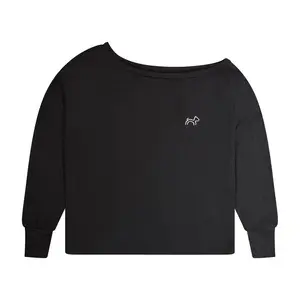 CLOUD HAVEN Off The Shoulder Relaxed Logo Tee - Black