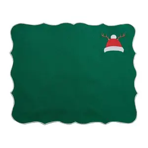 KM HOME COLLECTION Santa Hat Embroidery Cotton Placemats Set Of 2 - Green