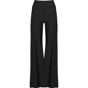ANTONINIAS Cleo High Waisted Stretch Wide Leg Pants With Side Slit - Black