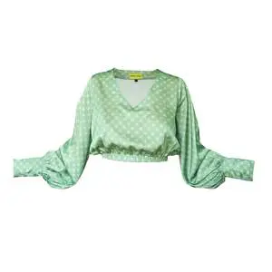 JANARA JONES Matcha Latte Satin Long Sleeve V-neck Blouse - Green