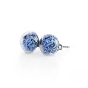 MY LITTLE NATURE Earrings Handcrafted Stud Earrings With Natural Painted Moss - Blue