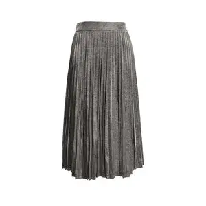 SMART AND JOY Knee Length Shiny Pleated Skirt - Grey