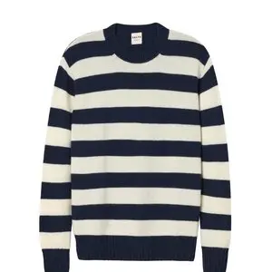SALTS CASHMERE Lofty Knit Crew Neck Sweater Navy & Soft White - Blue/white