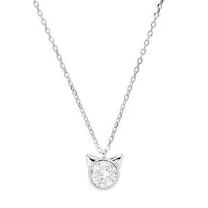 KYLIE HARPER Bezel-set Kitty Cat Diamond Cz Pendant Necklace In Sterling - Silver