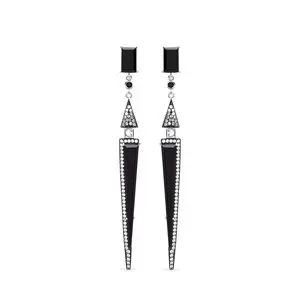 SALLY SKOUFIS Silver / White / Black Light Earrings With Natural Black Diamond & Made Cz Diamond Stimulant In Sterling Silver & Platinum Black - Silver/white/black