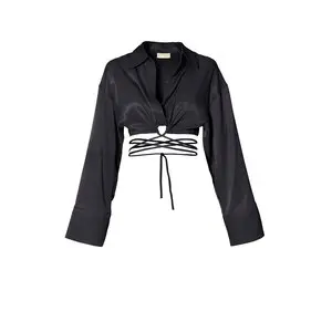 AGGI BY HALEWSKI Lauren Glossy Blouse - Black